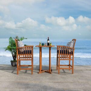 safavieh outdoor collection pate natural/ navy cushions/ geometric pattern pillows 3-piece bar table bistro set