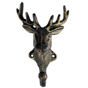 grace home cast iron heavy duty rustic vintage finished deer head single decorative wall hook keys towels hook nature lovers gift idea (deer hook)