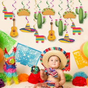 20Pcs Mexican Fiesta Hanging Swirl Decorations, Mexican Fiesta Cinco De Mayo Party Supplies, Taco Twosday Birthday Theme, Taco Party Mexican Fiesta Ceiling Hanging Swirl Decorations Boys Girls Shower