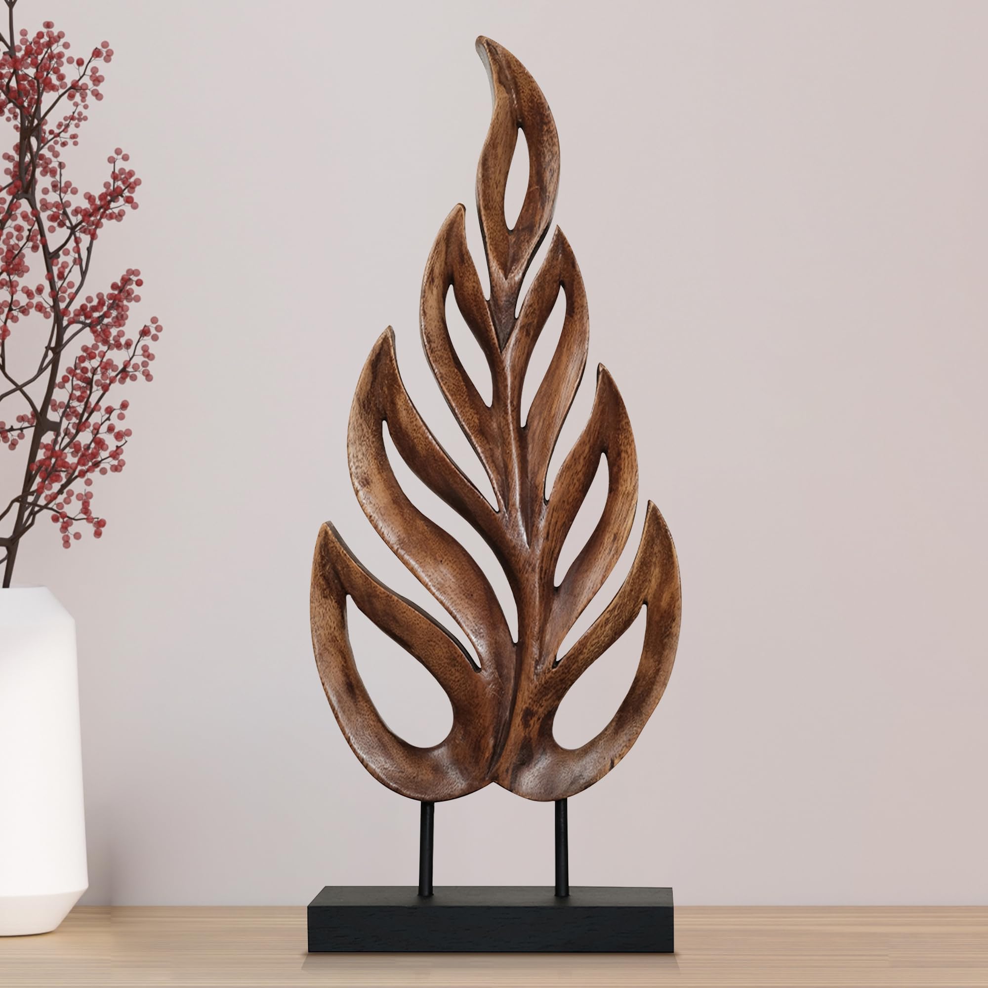 Decozen Handcrafted Solid Wood Leaf Sculpture from Daughter, Son, Husband - Ideal for Home, Mantel, Fireplace, and Foyer Decor - Tabletop Accent