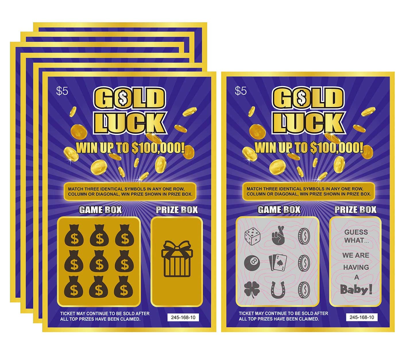 WINGKIND Gold Luck Pregnancy Announcement Fake Lottery Scratch Off Tickets, Great Idea for Pregnancy Reveal, 6 Cards