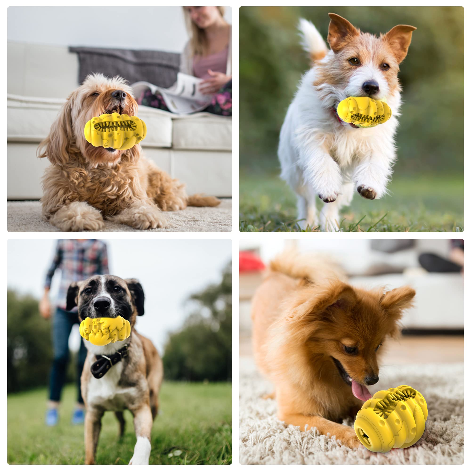 iPetzi Slow Feeder Dog Toys for Aggressive Chewers - Extra-Tough, Safe Rubber - Bite-Proof Slow Treat and Food Dispenser - Interactive Teeth Cleaning Toy - Honey Milk Flavor and Scent, Yellow Beehive