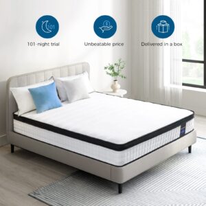 Inofia Twin Mattress, 10 Inch Twin Size Hybrid Mattress, Breathable Comfortable Cool Single Mattress, Supportive & Pressure Relief, Motion Isolating Individually Wrapped Coils, Medium Firm