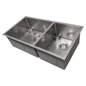 zline 36" chamonix undermount double bowl scratch resistant stainless steel kitchen sink with bottom grid (sr60d-36s)