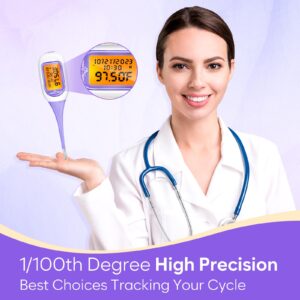 Easy@Home Smart Basal Thermometer, Large Screen and Backlit, Period Tracker with Premom (iOS & Android) - Auto BBT Sync, Charting, Coverline, Accurate Fertility Prediction EBT-300 Purple