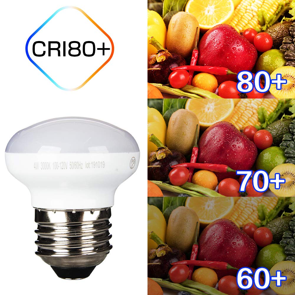 Haian Support China Cabinet Light Bulbs, 4W(25W) Short Light Bulbs, R14 E26 Curio Cabinet Light Bulb, 3000K Warm White, Dimmable, 4Pack