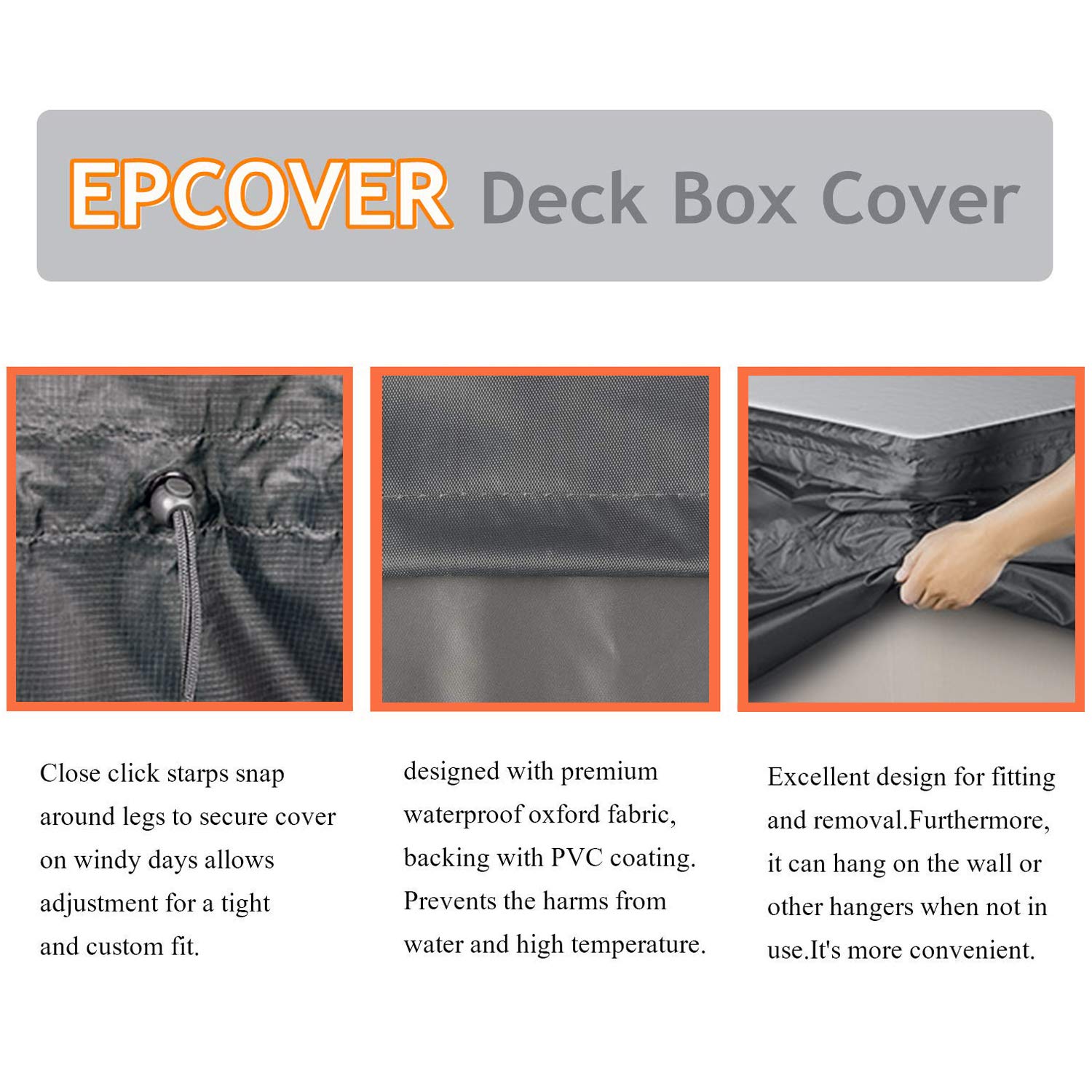 EPCOVER Patio Deck Box Cover to Protect Large Deck Boxes-Waterproof Cover with Zipper and Handles (52" L x 28" W x 27" H)