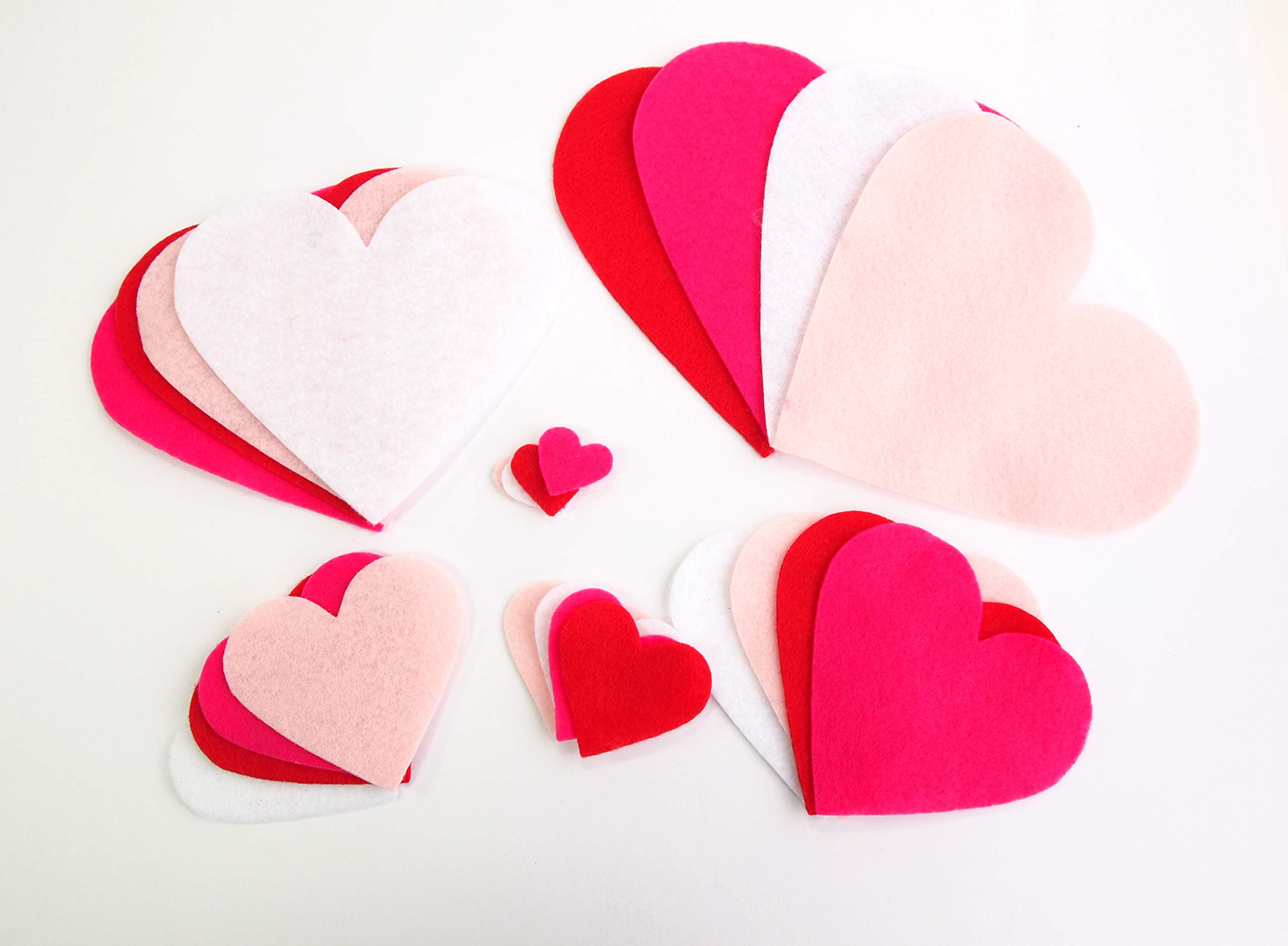 Playfully Ever After 1 to 6 inch Multi-Size Color Pack 24pc Felt Hearts (Red/Pink/LightPink/White)