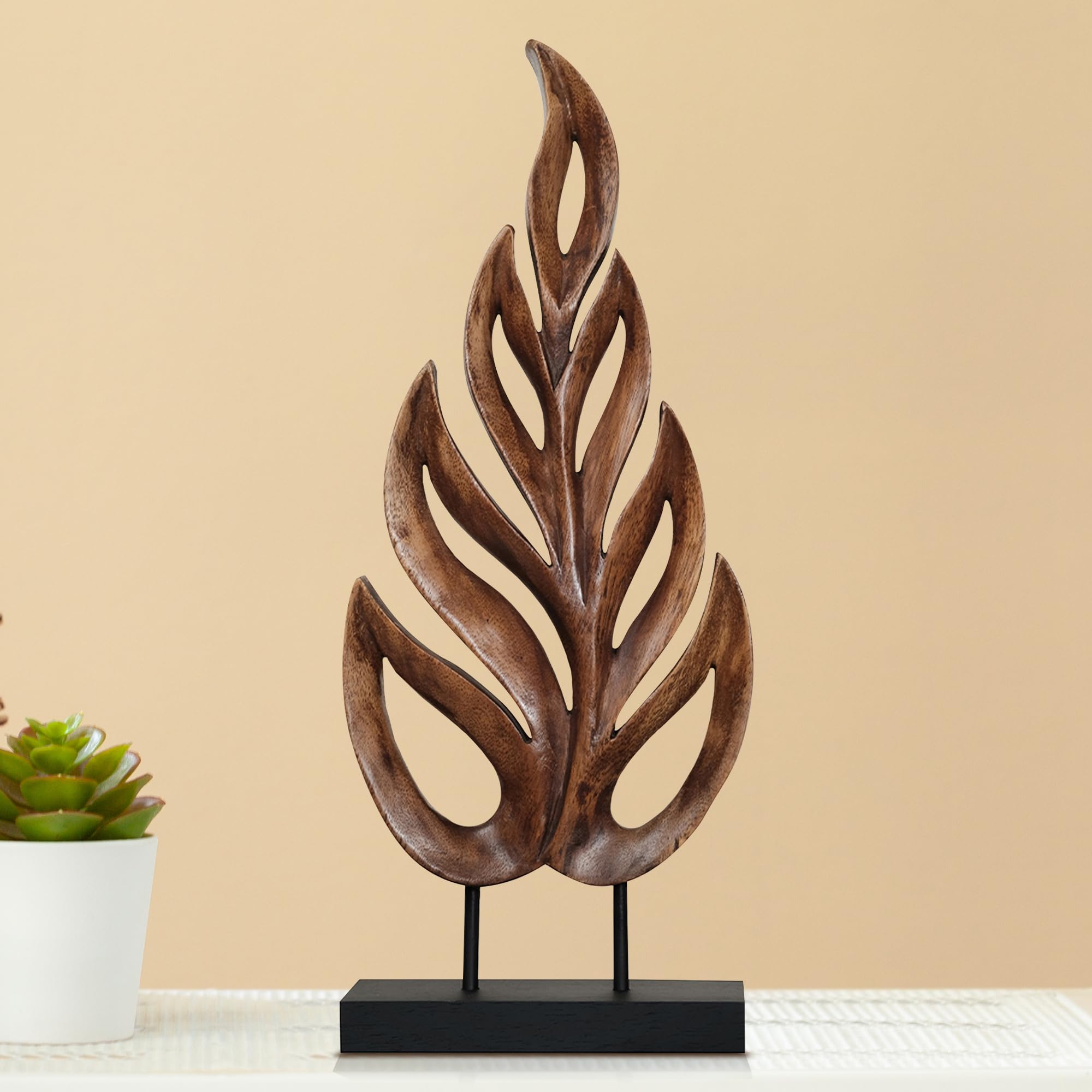 Decozen Handcrafted Solid Wood Leaf Sculpture from Daughter, Son, Husband - Ideal for Home, Mantel, Fireplace, and Foyer Decor - Tabletop Accent