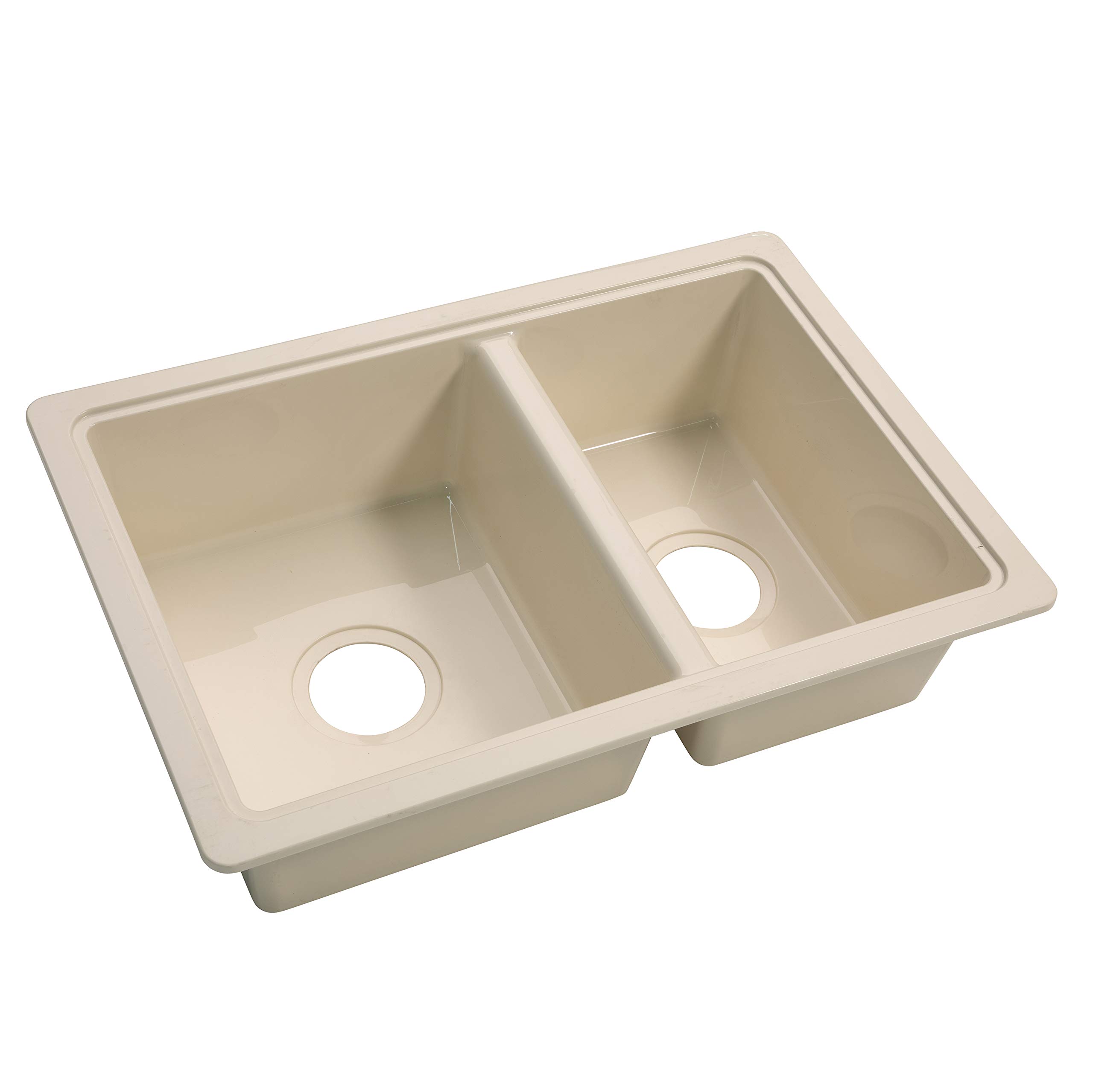 Lippert RV Double Kitchen Galley Sink - 25" x 17" x 6.6" Parchment ABS Plastic for 5th Wheel, Travel Trailer, Camper