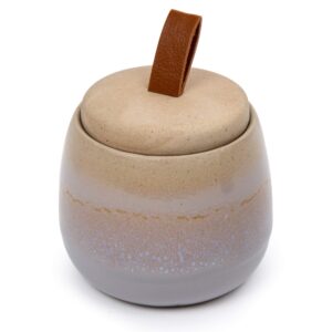 bodico beautifully cotton pads or q-tips, 4 x 3.5 inches, beige glazed ceramic storage jar