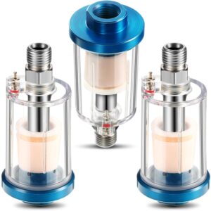 3 pcs compressed air filter water oil separator 1/4 inch npt inlet and outlet airbrush filter moisture separator for air line compressor fitting, 90 psi