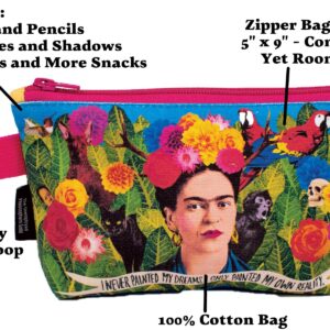 The Unemployed Philosophers Guild Frida Kahlo Bag - 9" Canvas Art Themed Zipper Pouch for Pencils, Tools, Cosmetics, Toiletries and More