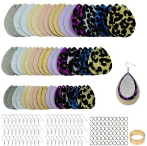 aouxseem 181 pcs faux leather earrings diy making kit, contains 60 pre cut metallic vinyl and leopard printed fabric earring pieces,60 earring hooks 60 jump rings 1 jump ring opener