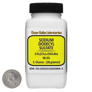 sodium dodecyl sulfate [ch3(ch2) 11oso3na] 98.4% usp cosmetic grade powder 1 oz in a bottle