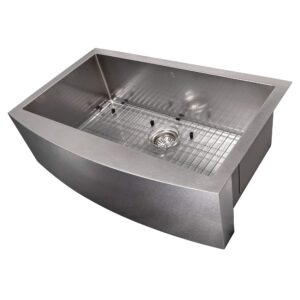 zline 33" vail farmhouse apron mount single bowl scratch resistant stainless steel kitchen sink with bottom grid (sas-33s)