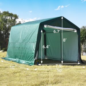 Wonline Carport Auto Shelter 10x10x8ft Portable Outdoor Car Garage Storage Shed Canopy for Cars Green