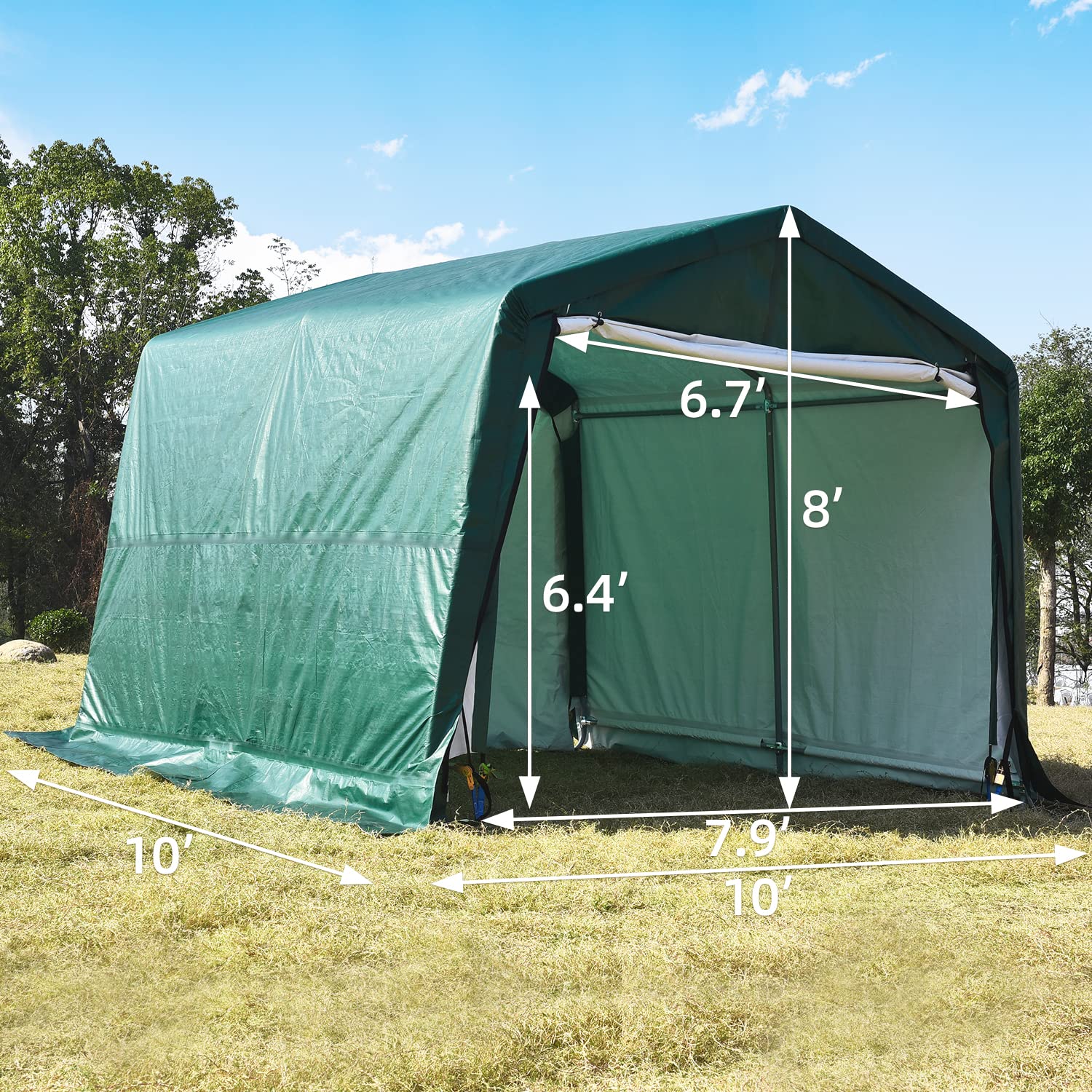 Wonline Carport Auto Shelter 10x10x8ft Portable Outdoor Car Garage Storage Shed Canopy for Cars Green