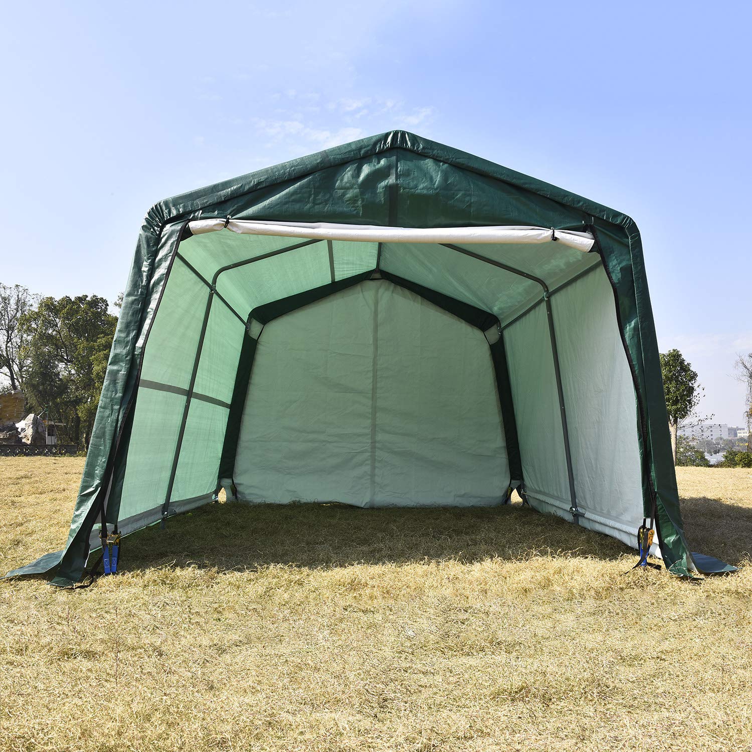 Wonline Carport Auto Shelter 10x10x8ft Portable Outdoor Car Garage Storage Shed Canopy for Cars Green