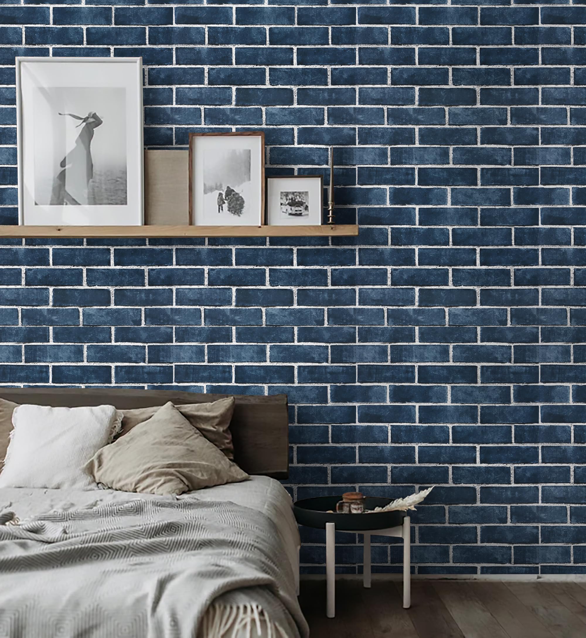 HeloHo 17.7" X 118" Blue Brick Wallpaper Peel and Stick Wallpaper Self-Adhesive Removable Wallpaper Brick 3D Textured Wallpaper for Kitchen Backsplash Living Room Bedroom Decor