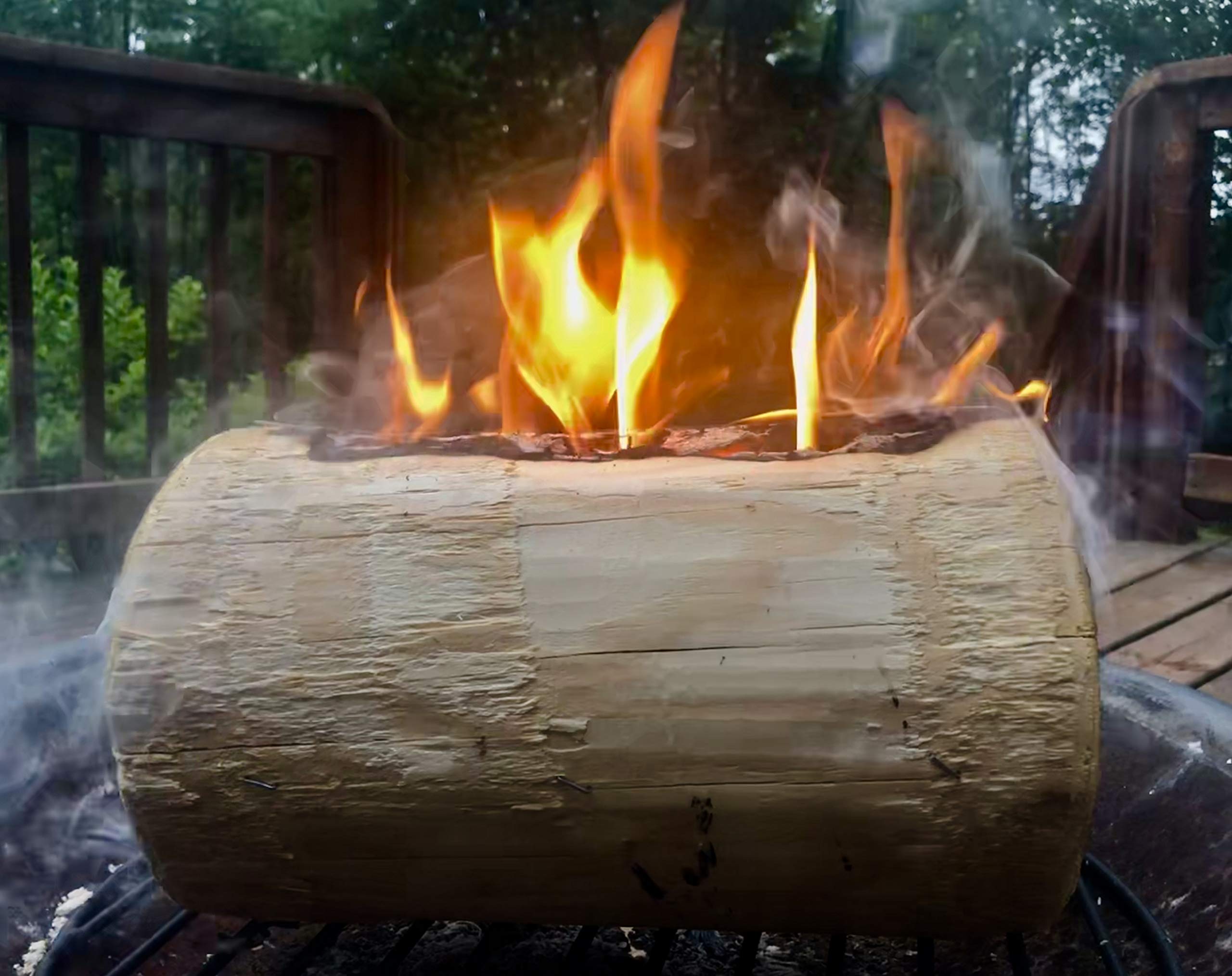 Timbertote TripleTorch One Log Campfire Fireplace Camping Cooking Camp Fire Wood Log with 3 Chimneys and Fire Start Stick