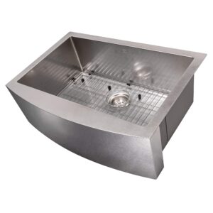 zline 30" zermatt farmhouse apron mount single bowl scratch resistant stainless steel kitchen sink with bottom grid (sas-30s)