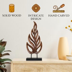 Decozen Handcrafted Solid Wood Leaf Sculpture from Daughter, Son, Husband - Ideal for Home, Mantel, Fireplace, and Foyer Decor - Tabletop Accent