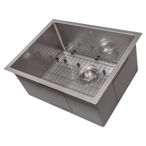 zline 23" meribel undermount single bowl scratch resistant stainless steel kitchen sink with bottom grid (srs-23s)