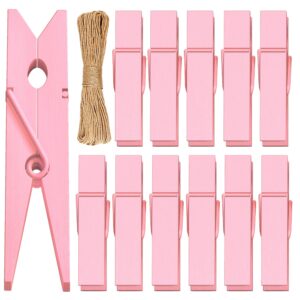 clothes pins mini clothespins pink - 100 pcs wooden small clothespins for pictures with jute twine tiny photo paper clip, ideal for baby shower, crafts, chip clips, home office decoration