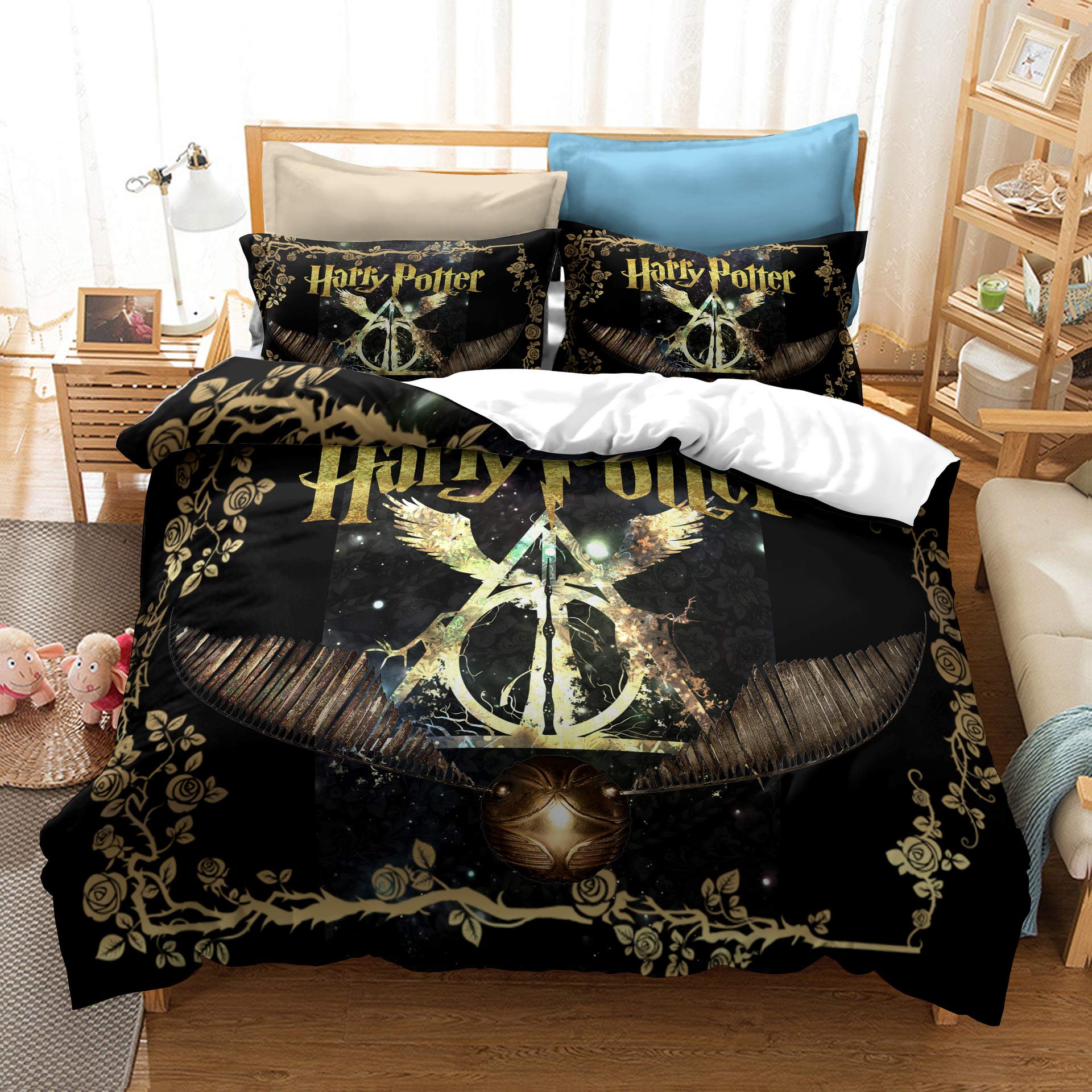 Bedding Duvet Cover Harry Potters Lightweight Decorative Modern Style Microfiber, Soft Microfiber Bedding Set, 1 Duvet Cover&2 Pillow Cases, No Comforter