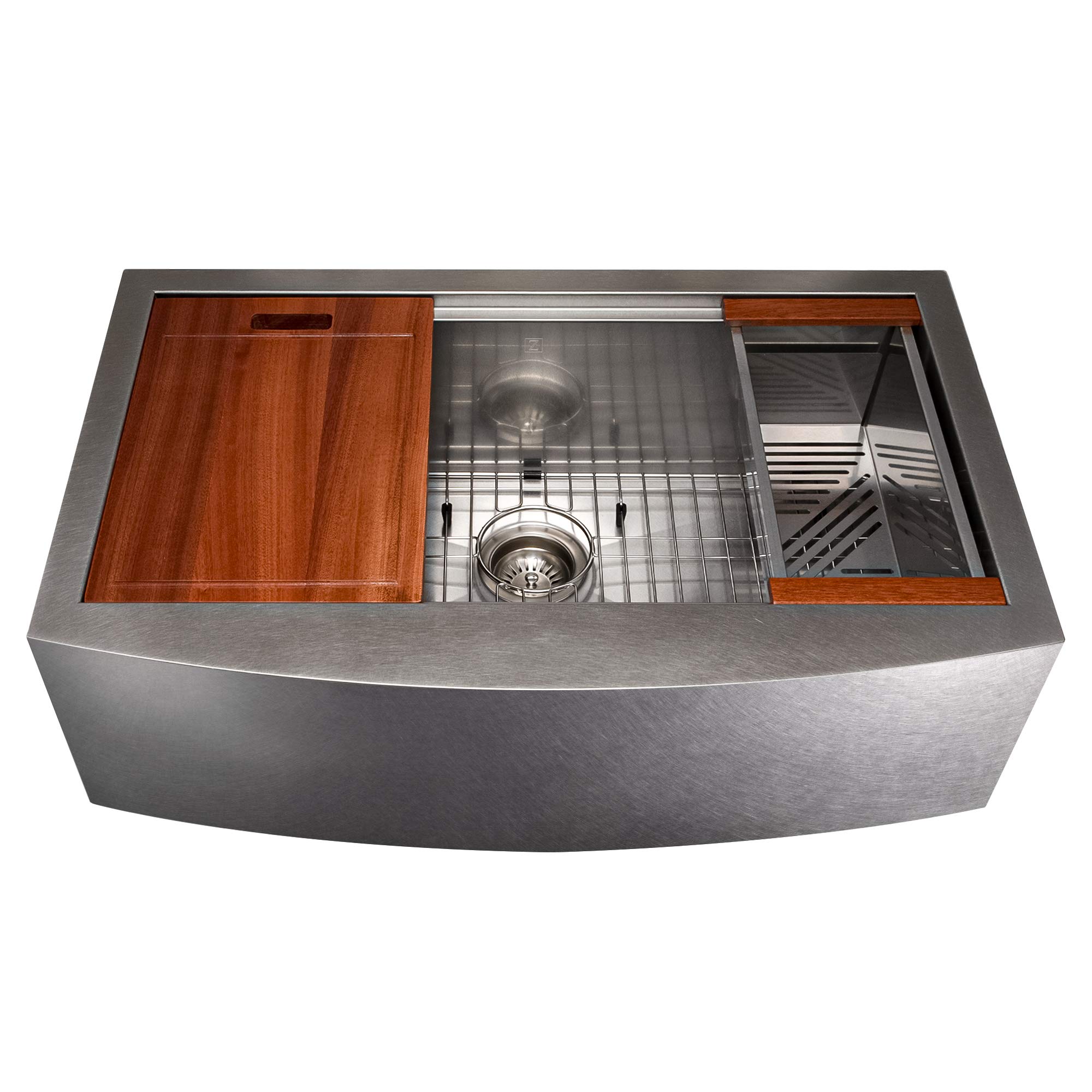 ZLINE 33" Moritz Farmhouse Apron Mount Single Bowl Scratch Resistant Stainless Steel Kitchen Sink with Bottom Grid and Accessories (SLSAP-33S)