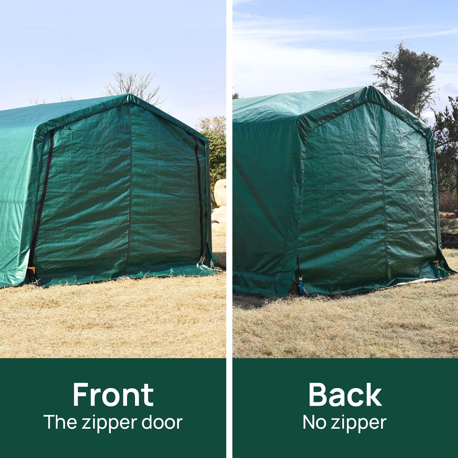 Wonline Carport Auto Shelter 10x10x8ft Portable Outdoor Car Garage Storage Shed Canopy for Cars Green