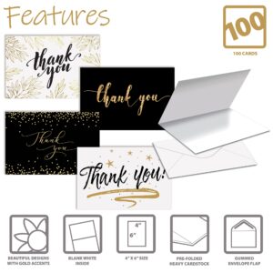 Better Office Products Thank You Cards with Envelopes (100 Pack), 4 x 6 inch, 4 Cover Designs, Blank Inside, All Occasions, Baby Showers, Graduation, and Weddings, Elegant Collection, 100 Pack