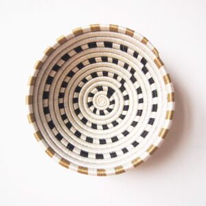 small african basket: gatonde/rwanda basket/woven bowl/sisal & sweetgrass basket/white, black, gold