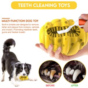 iPetzi Slow Feeder Dog Toys for Aggressive Chewers - Extra-Tough, Safe Rubber - Bite-Proof Slow Treat and Food Dispenser - Interactive Teeth Cleaning Toy - Honey Milk Flavor and Scent, Yellow Beehive