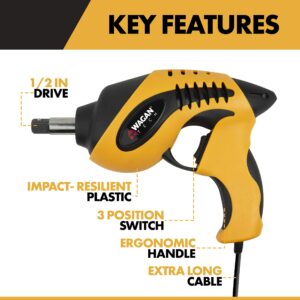 Wagan EL2288 12V Roadside Impact Wrench, 1/2 inch Drive, 258 ft-lbs Torque Power, Tire Repair Tools with Sockets and Carry Case