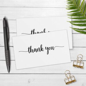 321Done Thank You Note Cards (Set of 50) 3" x 5" Blank on Back - Made in USA, Cute Modern Script Thick White Cardstock, Small