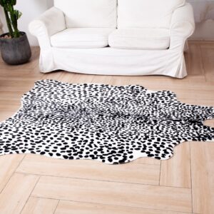 MustMat Faux Animal Rug Black and White Leopard Print Rugs for Living Room Approx 4.5'x6.2'