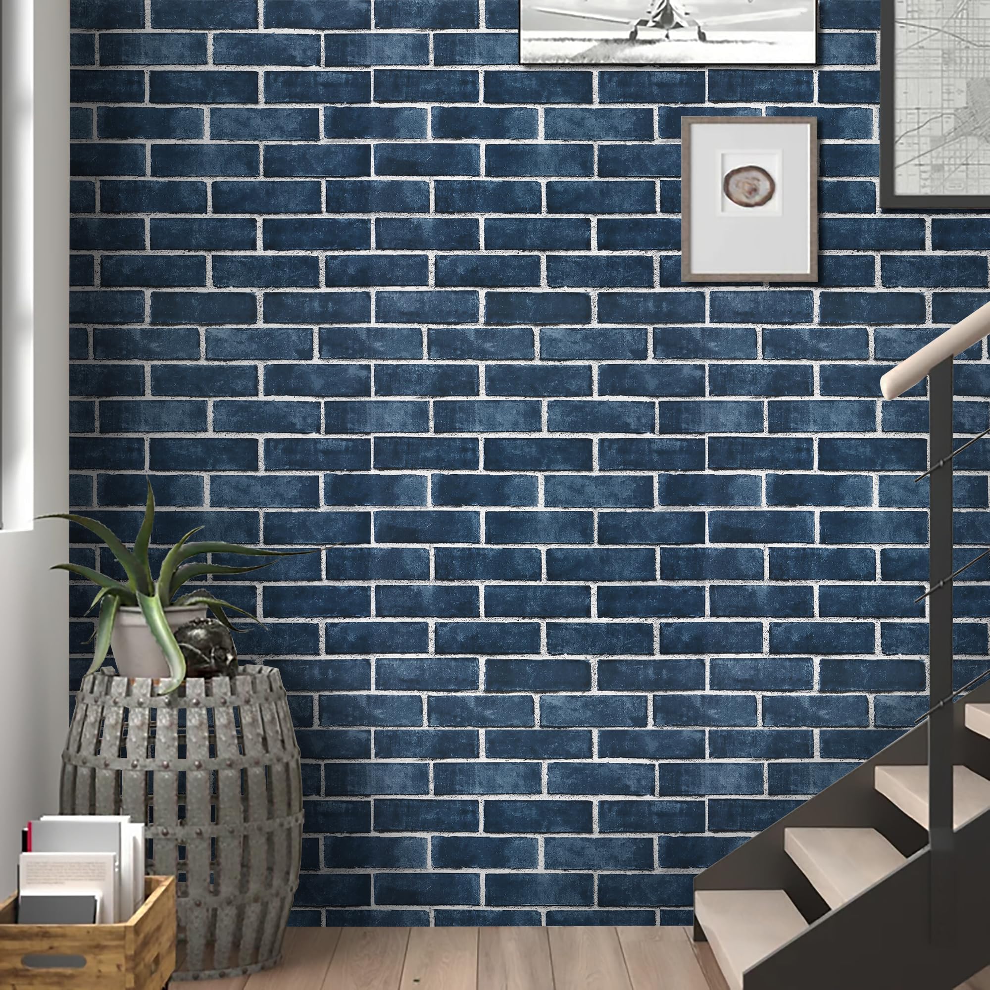 HeloHo 17.7" X 118" Blue Brick Wallpaper Peel and Stick Wallpaper Self-Adhesive Removable Wallpaper Brick 3D Textured Wallpaper for Kitchen Backsplash Living Room Bedroom Decor