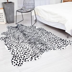 mustmat faux animal rug black and white leopard print rugs for living room approx 4.5'x6.2'