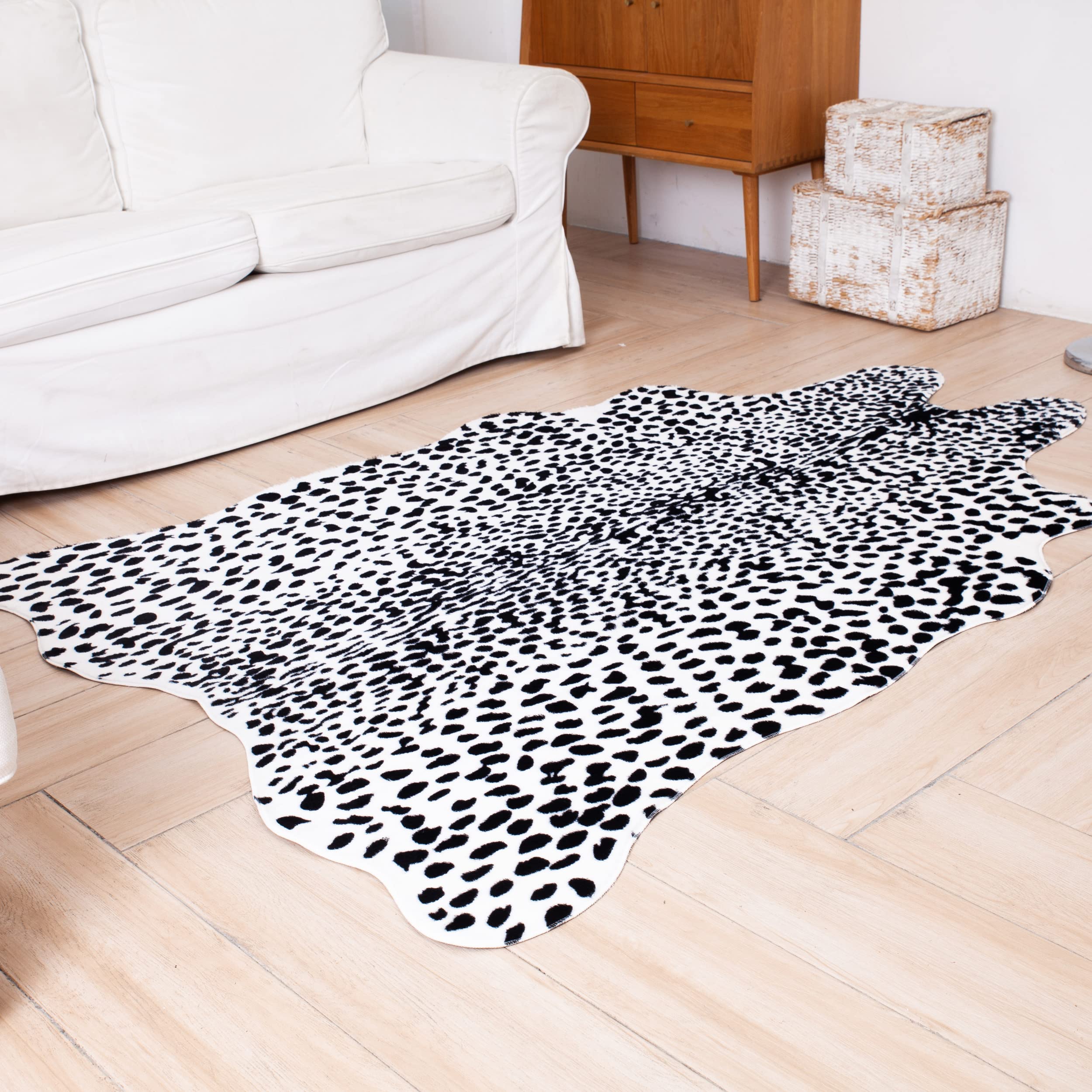 MustMat Faux Animal Rug Black and White Leopard Print Rugs for Living Room Approx 4.5'x6.2'