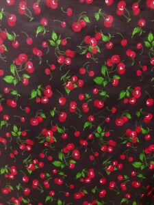 sal tex fabrics, all over cherries polyester cotton fabric print, sells by the yard (black/red)