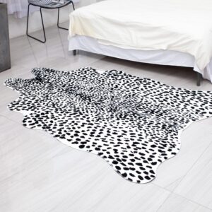 MustMat Faux Animal Rug Black and White Leopard Print Rugs for Living Room Approx 4.5'x6.2'