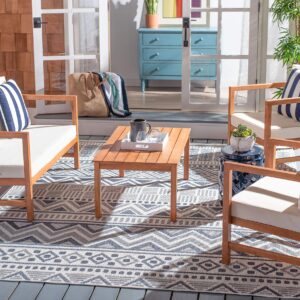 SAFAVIEH Outdoor Collection Montez Natural/ White Cushions/ Striped Pillows 4-Piece Conversation Patio Set