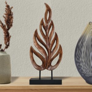 decozen handcrafted solid wood leaf sculpture from daughter, son, husband - ideal for home, mantel, fireplace, and foyer decor - tabletop accent