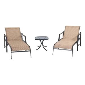 patiofestival 3-piece metal outdoor chaise lounger set in beige & black