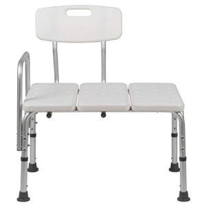 Flash Furniture HERCULES Series 300 Lb. Capacity Adjustable White Bath & Shower Transfer Bench with Back and Side Arm