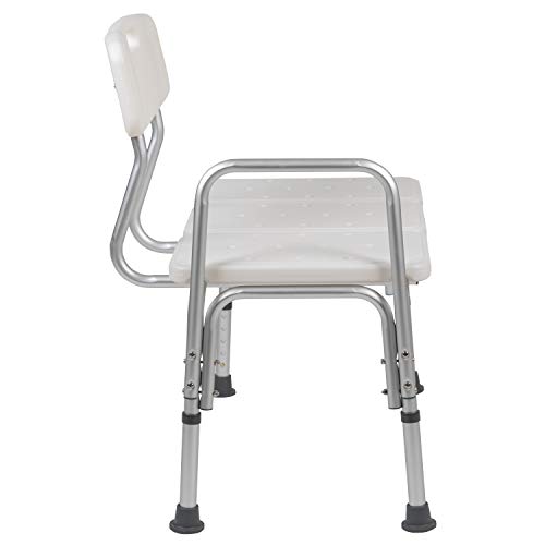 Flash Furniture HERCULES Series 300 Lb. Capacity Adjustable White Bath & Shower Transfer Bench with Back and Side Arm