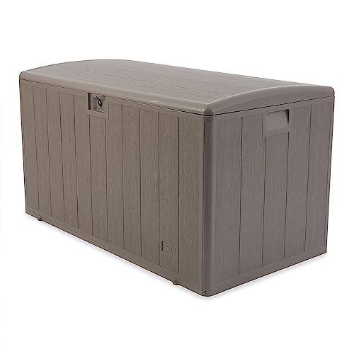 Plastic Development Group 130 Gallon Multipurpose Outdoor Backyard Patio Storage Deck Box Container with Soft Close Lid, Gray