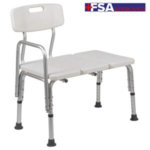 Flash Furniture HERCULES Series 300 Lb. Capacity Adjustable White Bath & Shower Transfer Bench with Back and Side Arm